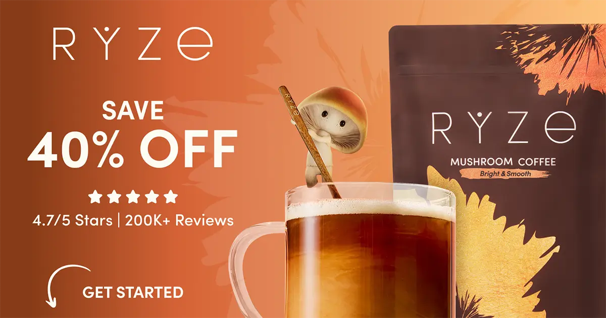 ⭐ 200K+ Reviews | #1 Bestselling Mushroom Coffee - 40% Off | RYZE